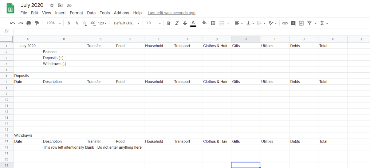 How to create a budget with Google Sheets – Juggling The Jungle