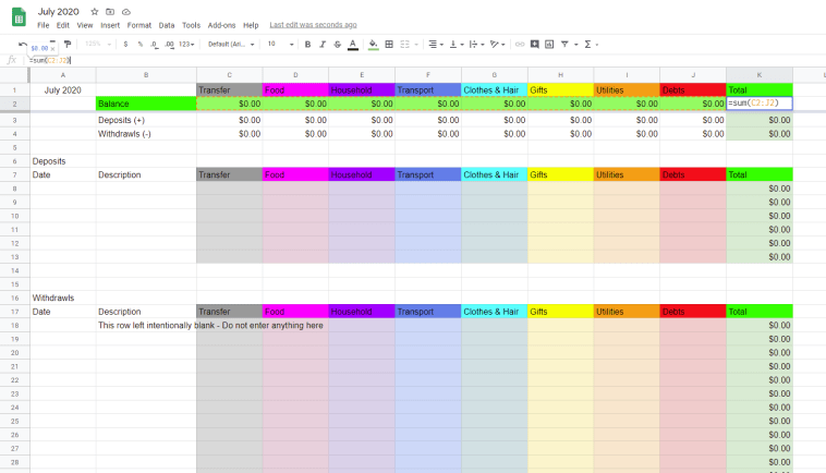 How to create a budget with Google Sheets – Juggling The Jungle
